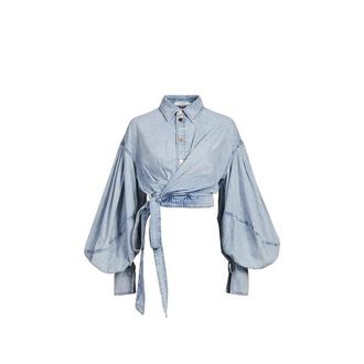 Zimmermann Top denim &agrave; nouer en coton