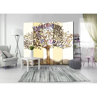 Artgeist home24 Paravent Golden Tree Fleece Braun 225 x 172 x 3cm 5-teilig
