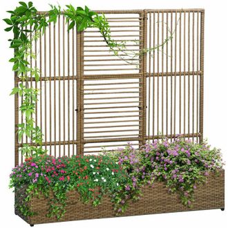 OUTSUNNY Jardini&egrave;re avec treillis haut dim. 103L x 29l x 103H cm r&eacute;sine tress&eacute;e PE aspect rotin marron
