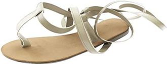 Generic Sandales d&eacute;t&eacute; &eacute;l&eacute;gantes pour femme - Tongs plates en tissu - Tongs &agrave; lani&egrave;res - Sandales a&eacute;r&eacute;es &agrave; lani&egrave;res - Sandales de plage ouvertes - Sandales d&eacute;t