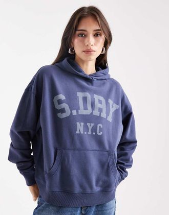 Superdry Athletic Essentials - Sweat &agrave; capuche d&eacute;contract&eacute; - Bleu marine