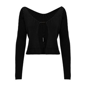 Jacquemus Femme, Pulls, Noir, Taille: 38 FR Cardigan noir côtelé avec breloque logo