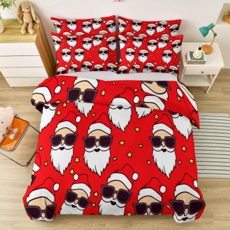 Generic Reversible Bettw&auml;sche 3-teilig aus Mikrofaser, Bettbezug mit Rei&szlig;verschluss & Eckb&auml;ndern, inkl. 2 Kissenbez&uuml;ge 80x80, 155 x 220 cm Rot, f&uuml;r Teenager, 