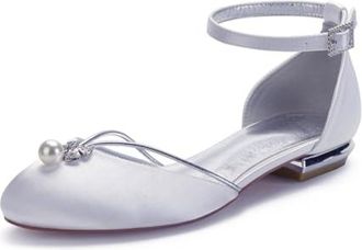 Generic Plate Mariee Chaussure A Talon Bas Mariée Mariage Chaussures À Talon Plates Escarpin Femme Robe De Soirée Confortable Plates 2Cm,Blanc,43 EU