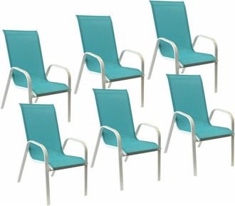 Happy Garden Lot de 6 chaises MARBELLA en textil&egrave;ne bleu - aluminium blanc
