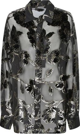 Roberto Cavalli Femme, Blouses et Chemises, Noir, Taille: 48 FR Chemise en organza &agrave; broderies florales