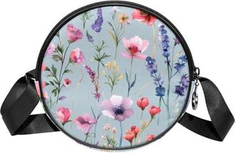 Generic Sac &agrave; bandouli&egrave;re rond pour femme, motif fleurs aquarelles, petit sac &agrave; dos &agrave; bandouli&egrave;re avec fermeture &eacute;clair, bretelles r&eacute;glables, sac &agrave; main rond 