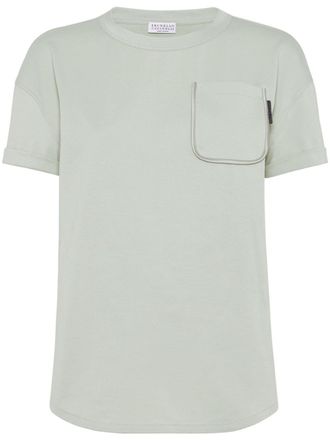 Brunello Cucinelli t-shirt en coton &agrave; poche poitrine - Vert