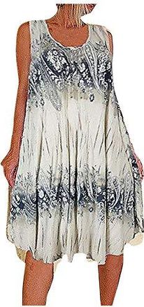 Generic Robe boh&egrave;me 2026 pour femme, imprim&eacute; tie-dye, sans manches, pour femme, blanc, XL