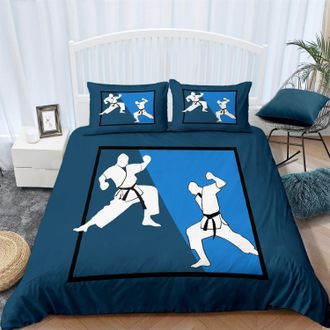 Generic Minimalistische Karate-Übung Thema Bettwäsche 3 teilig Microfaser Blau Bettwäsche Bettbezug Weich und bequem mit Reißverschluss 135 x 200 cm Bettwäsch