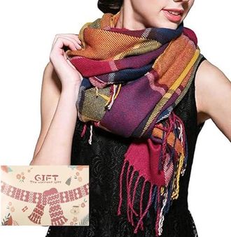 Heekpek Grande Taille Femme Homme Echarpe Hiver Chaud en Cachemire Imitation Carreaux Doux écharpe épais Pull Châle Mode écharpe Fraîche Cadeau Unisexe Cadeau