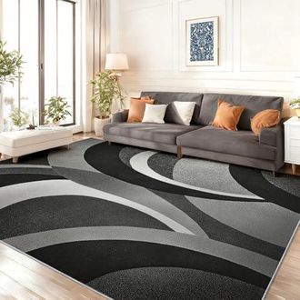 Generic Noir Tapis pour Salon 120 x 170 cm, Lavables avec Dos Antid&eacute;rapant, Tapis &agrave; Poils Courts Imprim&eacute; Minimaliste Abstrait Moderne Courbes pour Cuisine Sal