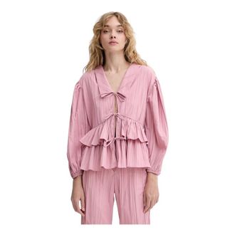 Stine Goya Femme, Blouses et Chemises, Rose, Taille: 38 FR Top &agrave; Manches Bouffantes Pliss&eacute;es en Polyester et Nouettes