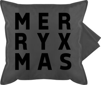Shirtracer Kissenbezug - Merry Xmas Box - Schwarz - 50 x 50 cm - Grau - Weihnachts-Kissen