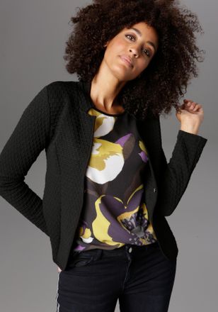 Aniston Jackenblazer ANISTON SELECTED, Damen, Gr. 34, schwarz, Jersey, Obermaterial: 96% Polyester, 4% Elasthan, Strukturmuster, unifarben, figurumspielend hü