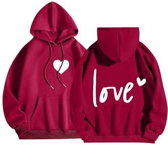 Generic 2026 Sweat &agrave; capuche &agrave; manches longues pour la Saint-Valentin et la Saint-Valentin pour femme Imprim&eacute; lettre l&eacute;g&egrave;re ample, Rouge, XXL