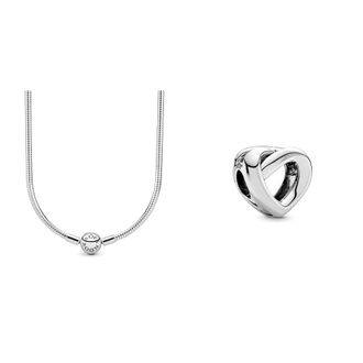 Pandora Damen Schlangen- Gliederhalskette Sterling- Silber 590742HV-45, 45 cm & Charm verknotetes Herz 798081