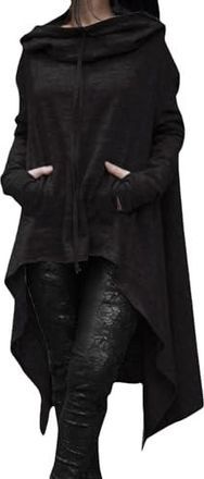 Generic Sweat &agrave; capuche surdimensionn&eacute; gothique &agrave; ourlet asym&eacute;trique pour femme - Col b&eacute;nitier - Manches longues - &Eacute;paules tombantes, Noir, 4XL