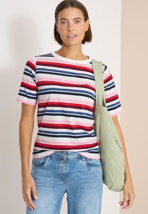 Cecil T-Shirt CECIL, Damen, Gr. XXL (46), universal blau, Jersey, Obermaterial: 100% Baumwolle, gestreift, regular fit normal, Rundhals, Shirts T-Shirt, mit