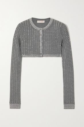 Valentino Garavani Cardigan Raccourci En Laine C&ocirc;tel&eacute;e &Agrave; Cristaux - Gris