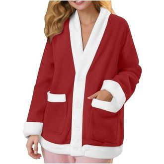 Generic Unsex Doudoune r&eacute;versible en peluche et confortable avec boutons sur le devant, pyjama chaud grande taille, Rouge, XXL