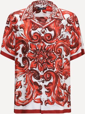 Dolce & Gabbana Maiolica print Hawaii Shirt in silk twill Male 40
