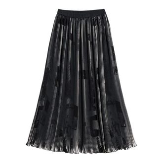 Desigual Femme, Jupes, Noir, Taille: 38 FR Jupe Longue Plissée à Imprimé Graphique Urbain