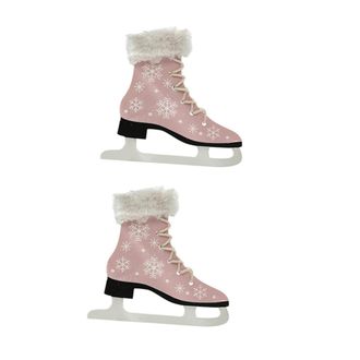 Cabilock 2 St&uuml;ck Holz Schlittschuh Anh&auml;nger Weihnachtsbaumschmuck Leicht Rosa H&auml;ngedeko Partydeko Weihnachtsfest