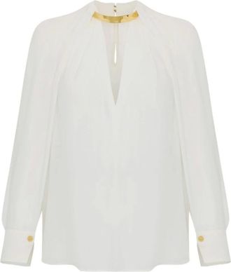 Elisabetta Franchi Femme, Blouses et Chemises, Blanc, Taille: 42 FR Blouse en Georgette avec D&eacute;tails Bijoux