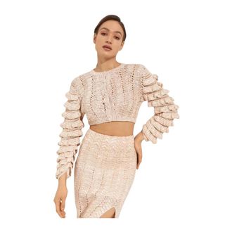 LoveShackFancy Beiger H&auml;keltop Junice - - Knitwear - Damen - Beige - XS