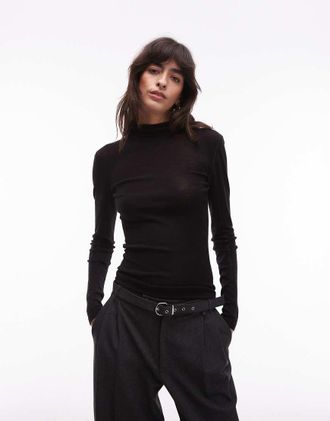 Arket Top &agrave; manches longues et capuche en laine m&eacute;rinos - Noir