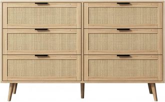 Habitat et Jardin Commode en bois et cannage Preston - 120 x 40 x 75 cm - Beige