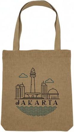 Fabulous Sac Shopping Tote Bag Aspect Lin - Jakarta Minimalist Indon&eacute;sie Voyage Architecture - Sac de Courses Toile Epaisse 360g Beige Naturel Cabas Port&eacute; Epau