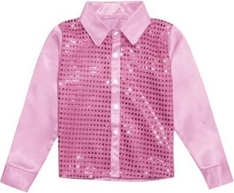 Generic Chemise &agrave; paillettes pour enfant gar&ccedil;on - Costume de carnaval - Style r&eacute;tro des ann&eacute;es 80 et 90 - Chemise &agrave; paillettes - Col &agrave; revers - Manches longue