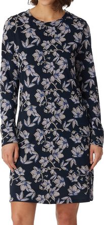 Schiesser Damen Langarm Baumwolle Modal Sleepshirt Bigshirt-Nightwear Nachthemd, dunkelblau floral, 38