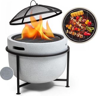 Blumfeldt Feuerschale, Tragbare Feuerstelle Outdoor, Feuerschalen f&uuml;r den Garten, Terrasse & Camping, Feuerschale mit Grillrost & Holzlagerfach, Sichere