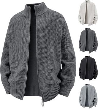 Generic Cardigan en tricot c&ocirc;tel&eacute; &agrave; manches longues pour homme avec fermeture &eacute;clair int&eacute;grale et col montant - Style d&eacute;contract&eacute; - Printemps et automne - &Eacute;l&eacute;