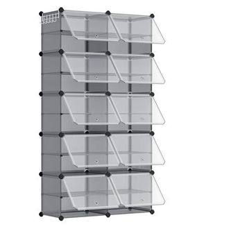 Songmics &Eacute;tag&egrave;re &agrave; Chaussures 10 Compartiments, &Eacute;tag&egrave;re de Rangement Modulable, Compartiment de 30 x 40 x 30 cm, Porte, Cadre en Acier, Plastique, pour Couloir