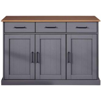 Altobuy Buffet 3 portes 3 tiroirs en pin massif teint&eacute; gris plateau teint&eacute; ch&ecirc;ne - FABIO