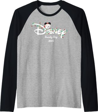 Disney Mickey Christmas Lights Family Trip 2025 Script Logo Raglan