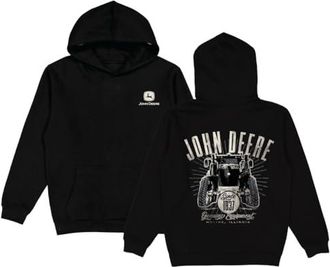 John Deere Sweat à capuche noir avec imprimé tracteur dans le dos et design « équipement authentique » pour les agriculteurs et les fans, Noir, XXL
