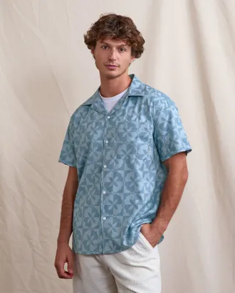 Faguo Chemise manches courtes bleu moyen viscose
