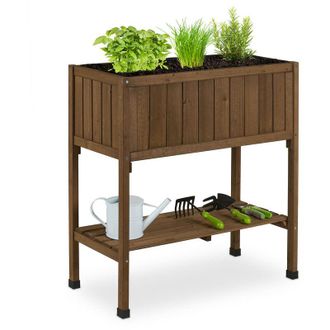 Relaxdays Relaxdays Hochbeet, Folie, Ablage, HxBxT: 80 x 74 x 38 cm, Garten, Balkon & Terrasse, Pflanztisch, Tannenholz, braun