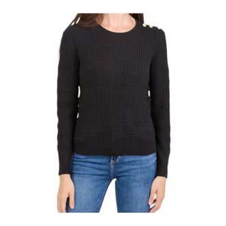 Kocca Schwarzer Rippstrickpullover mit dekorativen Kn&ouml;pfen - - Knitwear - Damen - Schwarzk - XS