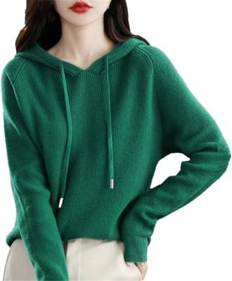 Generic Sweat &agrave; capuche en cachemire dhiver pour femme avec capuche l&acirc;che Tricot&eacute; &agrave; manches longues &eacute;pais, EN8, XL