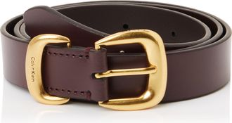 Calvin Klein Sarah 2-teiliger Damen-G&uuml;rtel mit Logo-Schnalle, 2 St&uuml;ck, LV04K7012G, Schwarz (Schwarz/Tumbled Deep Gold), 85, Schwarz (Schwarz/getrommeltes tiefes Go