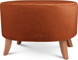 MG Design Ovaler Kunstfell-Hocker 62 x 72 cm in Orange mit Holzbeinen - Gepolsterter Fu&szlig;hocker f&uuml;r Wohnzimmer oder Schlafzimmer