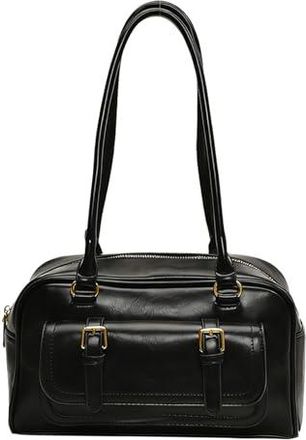 Generic Sac &agrave; main r&eacute;tro en polyur&eacute;thane pour lhiver et lautomne avec poign&eacute;e sur le dessus, sacs &agrave; bandouli&egrave;re carr&eacute;s pour femmes, travail et voyage, Noir, 2