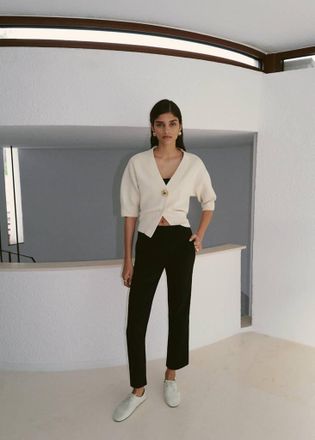 Mango Cardigan maille bouton bijou &eacute;cru - Femme - XXS - MANGO