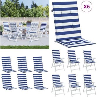 vidaXL Hochlehner-Auflagen 6 Stk. Blau & Wei&szlig; Gestreift Stoff - Hochlehner Auflagen - Gartenstuhlkissen - Sitzkissen Outdoor - Wasserfeste Kissen - Balkon